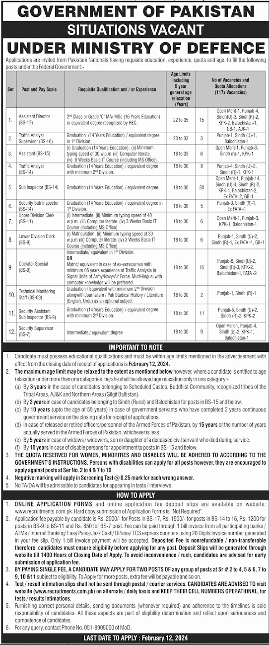 Ministry Of Defence Inspector Jobs 2024| ISI Jobs| Recruitments.com.pk ...